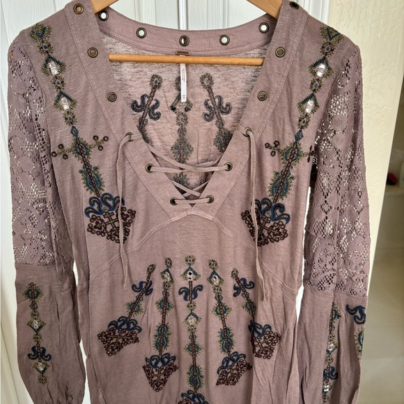 Free People | Tops | Free People Embroidered Long Top | Poshmark